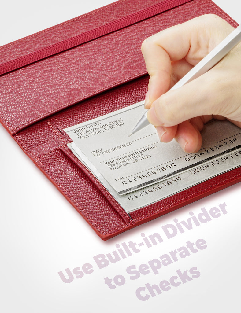 7"x3.7" Dark Red Vegan Leather Checkbook Cover – Mymazn