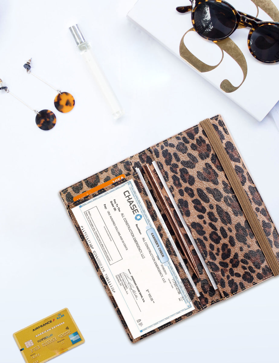 7"x3.5" Dark Leopard Vegan Leather Checkbook Cover – Mymazn